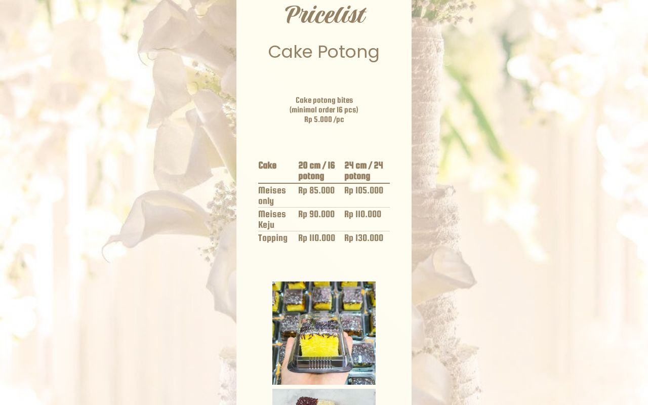 PRICELIST CAKE
